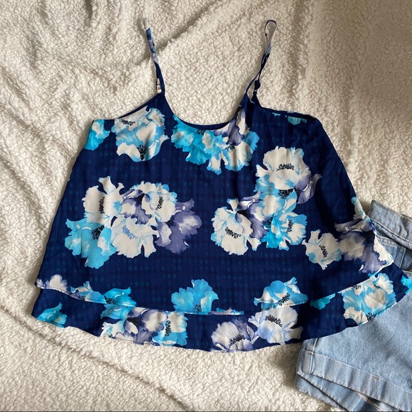 Metaphor | Tops | Blue Watercolor Floral Tank | Poshmark